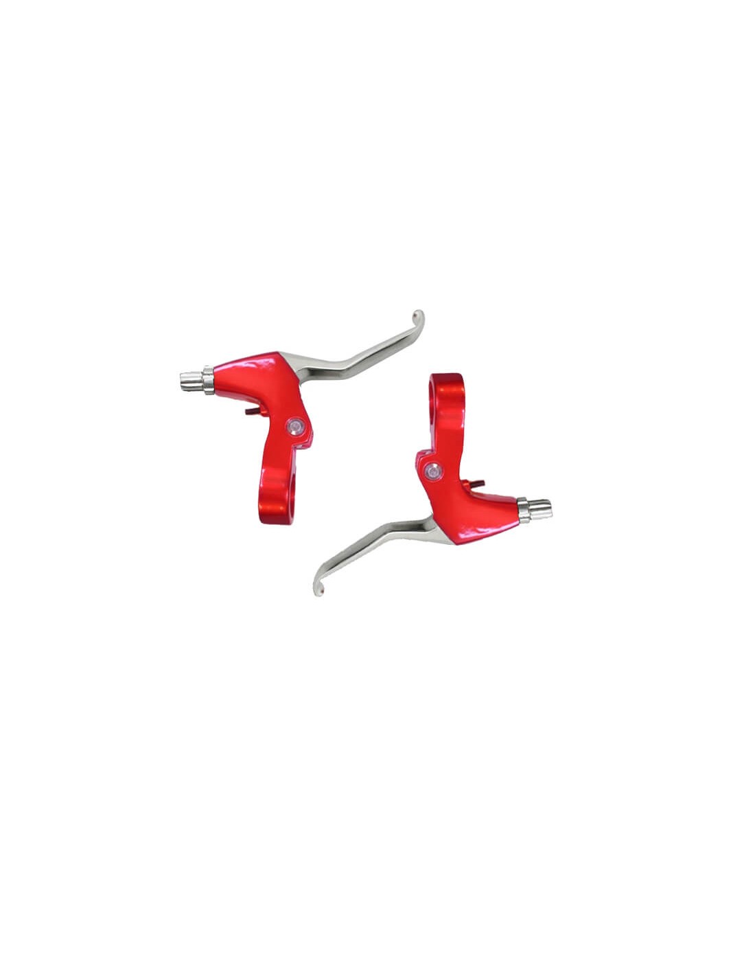 Paire de leviers de frein VTT V-Brake 2 doigts aluminium argent-rouge